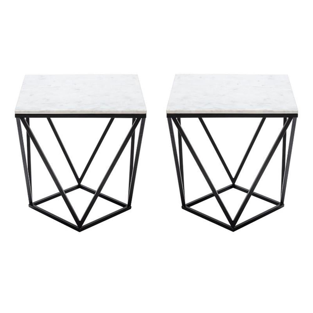 Home Square Modern Marble and Metal End Table in White and Black - Set ...