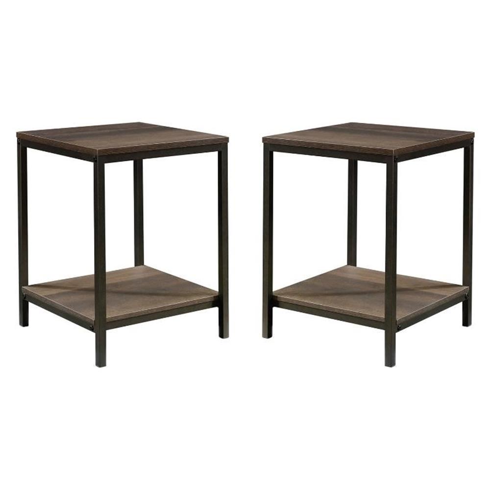 Home Square Modern Metal End Table in Smoked Oak Finish - Set of 2 ...