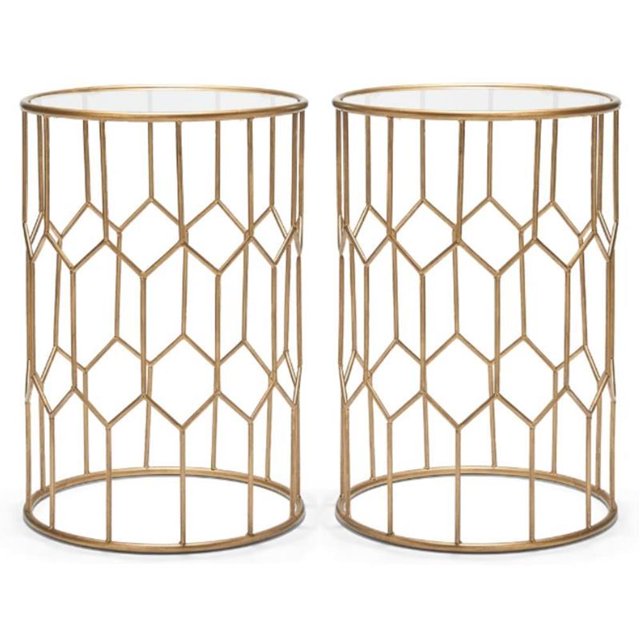 Home Square Modern Metal Side Table in Gold Finish - Set of 2 - Walmart.com