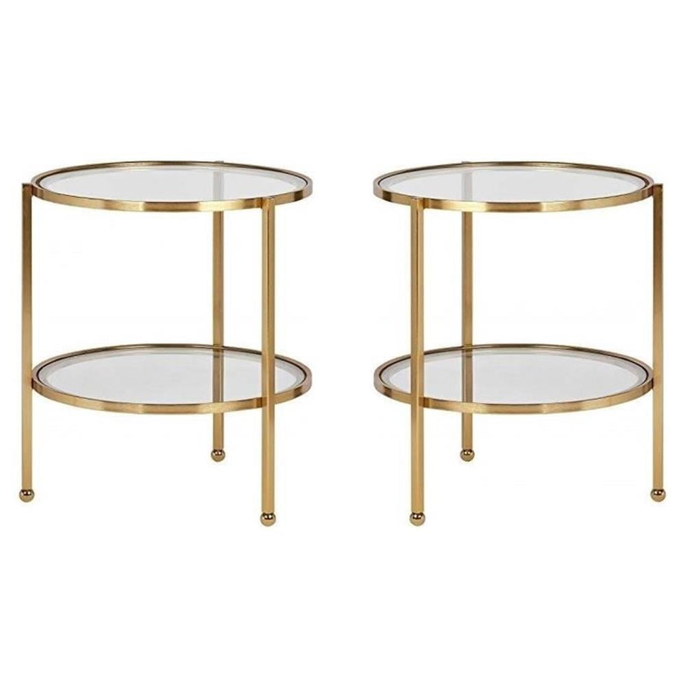 Home Square Modern Metal Side Table with Glass Top in Gold Finish - Set ...