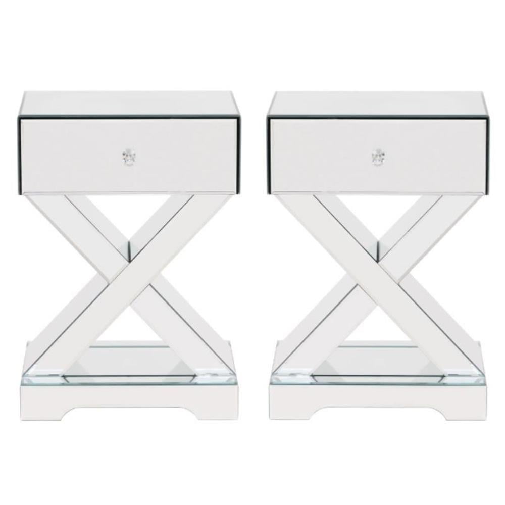 Home Square Modern One Drawer Nightstand in Mirrored - Set of 2 ...
