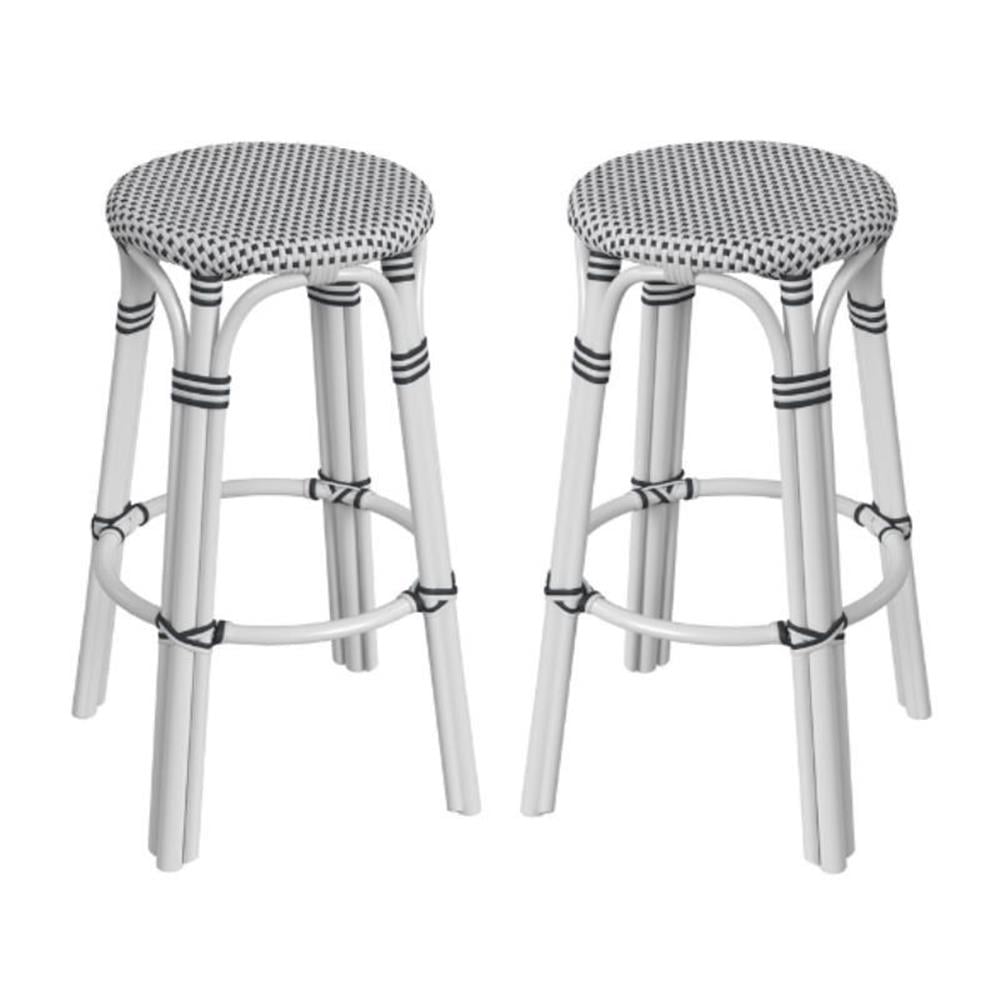 Home Square Modern Rattan Backless Bar Stool in White - Set of 2 ...