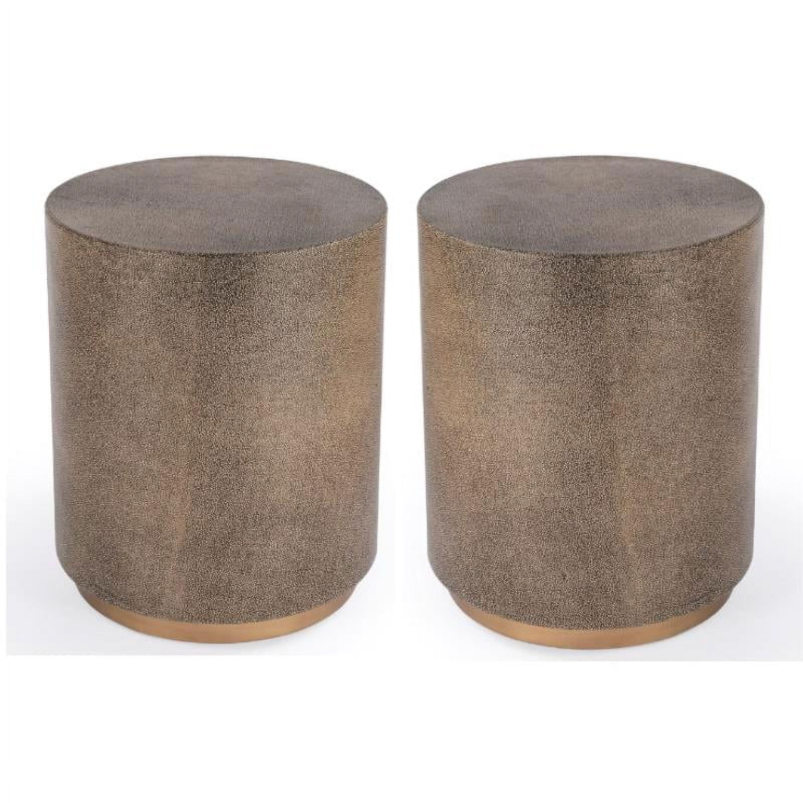 Home Square Modern Round Leather Accent Table in Gold - Set of 2 ...