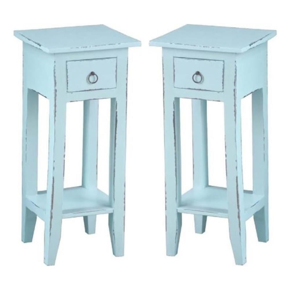 Home Square Narrow Wood Side Table in Sky Blue & Antique Iron - Set of ...
