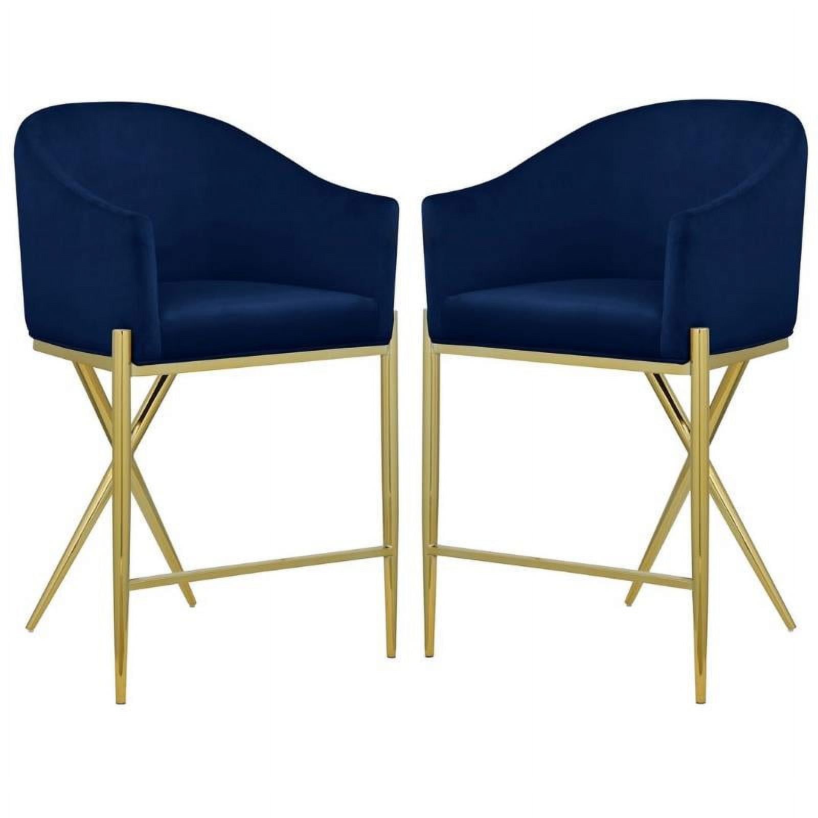 Home Square Navy Velvet Counter Stool with Gold Metal Legs - Set of 2 ...