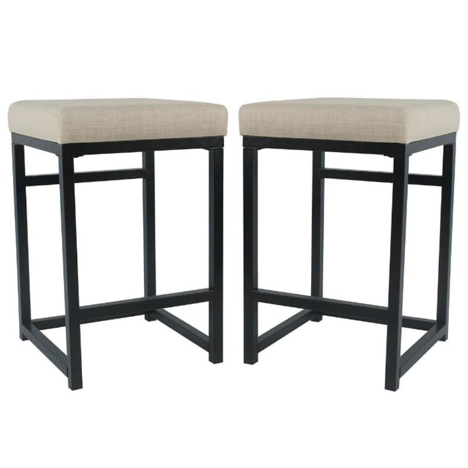 Home Square Open Back Metal Counter Stool in Beige & Black - Set of 2 ...