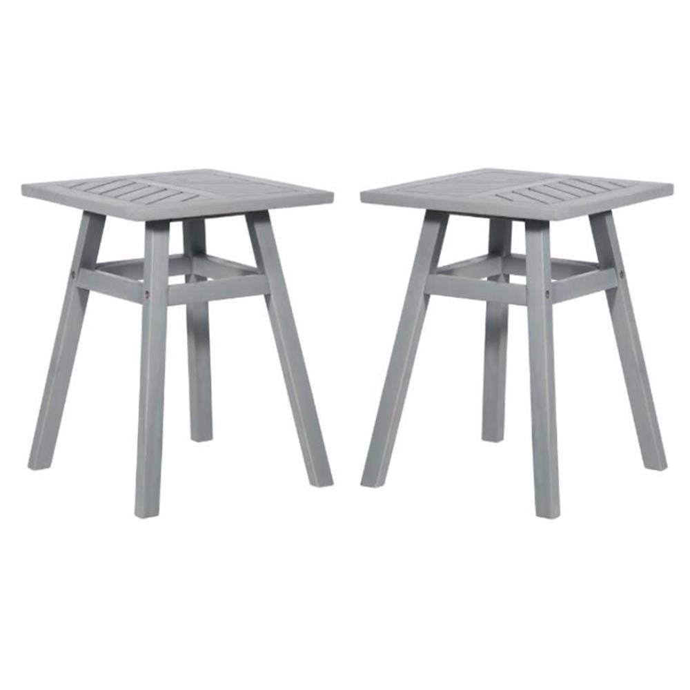 Home Square Outdoor Wood Chevron Patio End Table in Gray - Set of 2 ...
