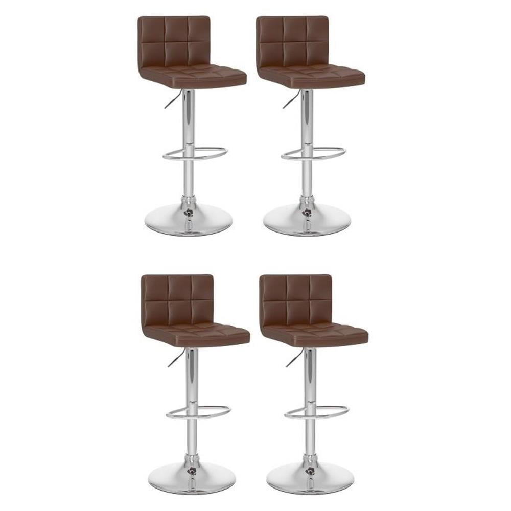 Home Square PU Fabric Adjustable Mid Back Tufted Barstool in Brown ...