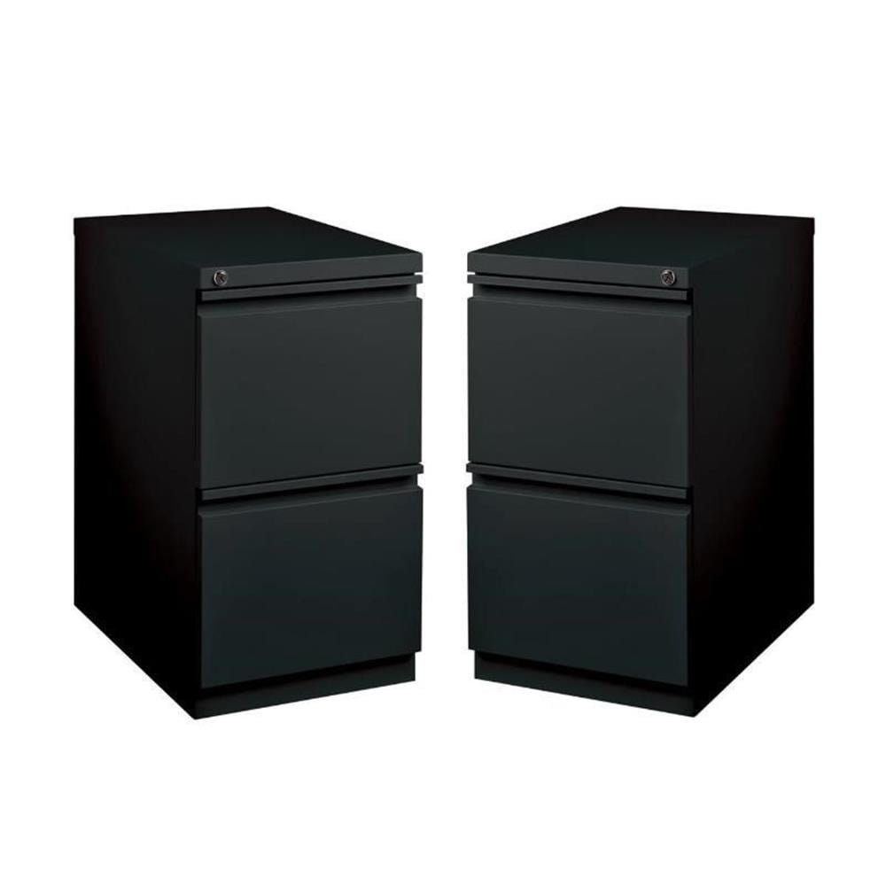 Home Square Pedestal 2 Drawer Filing Cabinet Set in Black (Set of 2 ...