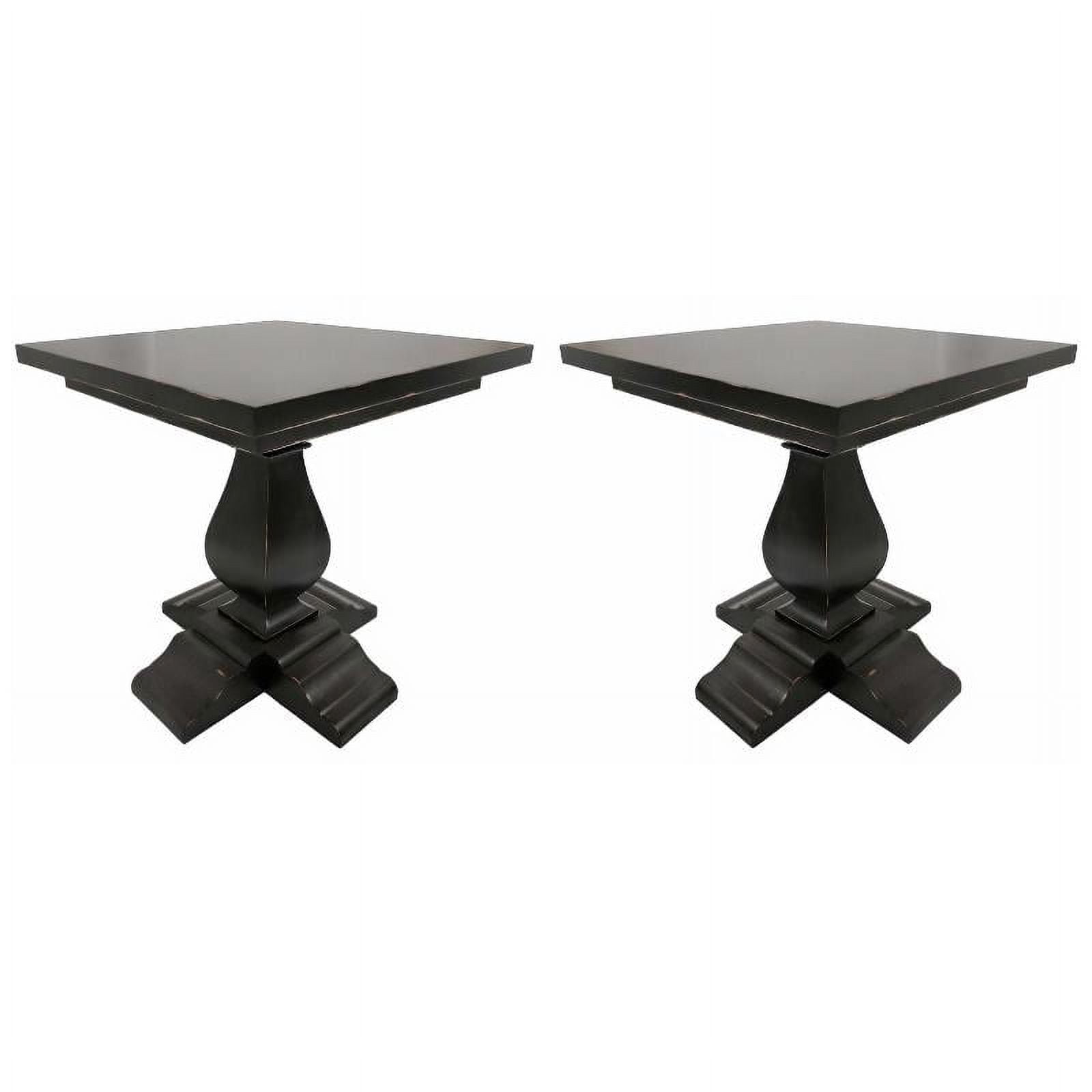 Home Square Pedestal Square Wood Side Table in Weathered Black - Set of ...