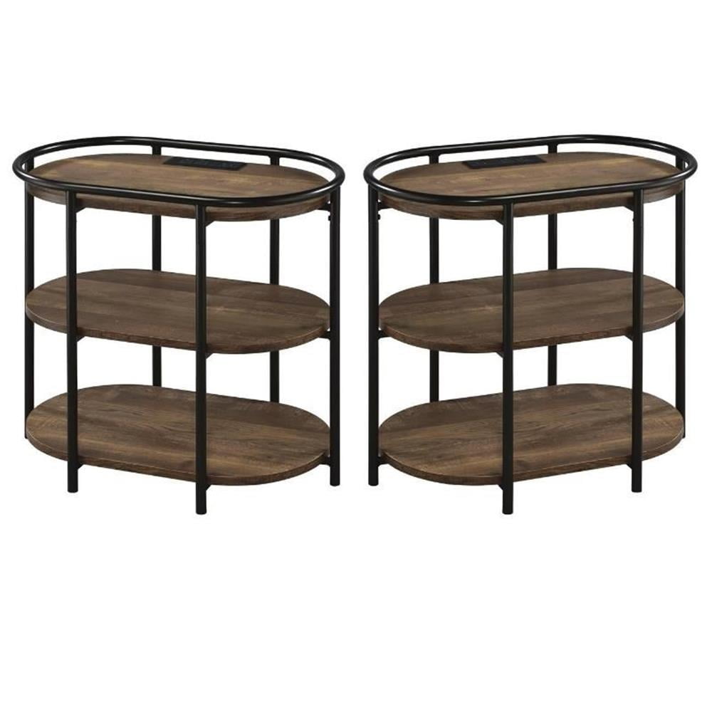 Home Square Preton Rustic Metal Side Table with USB in Matte Black - Set of 2 - Walmart.com
