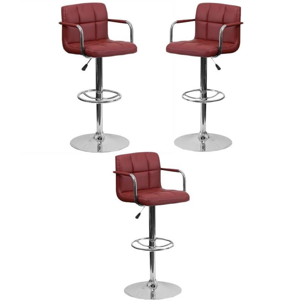 Home Square Quilted Bar Stool with Arms in Burgundy - Set of 3 ...