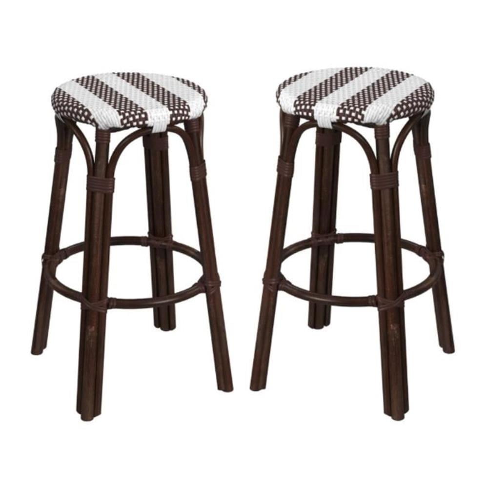 Home Square Rattan Backless Bar Stool in Coffee & White - Set of 2 ...