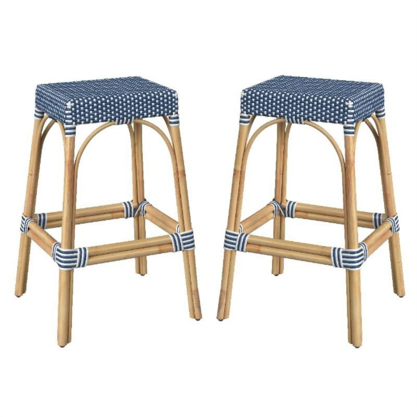 Home Square Rattan Backless Barstool in Sky Blue and White - Set of 2 ...