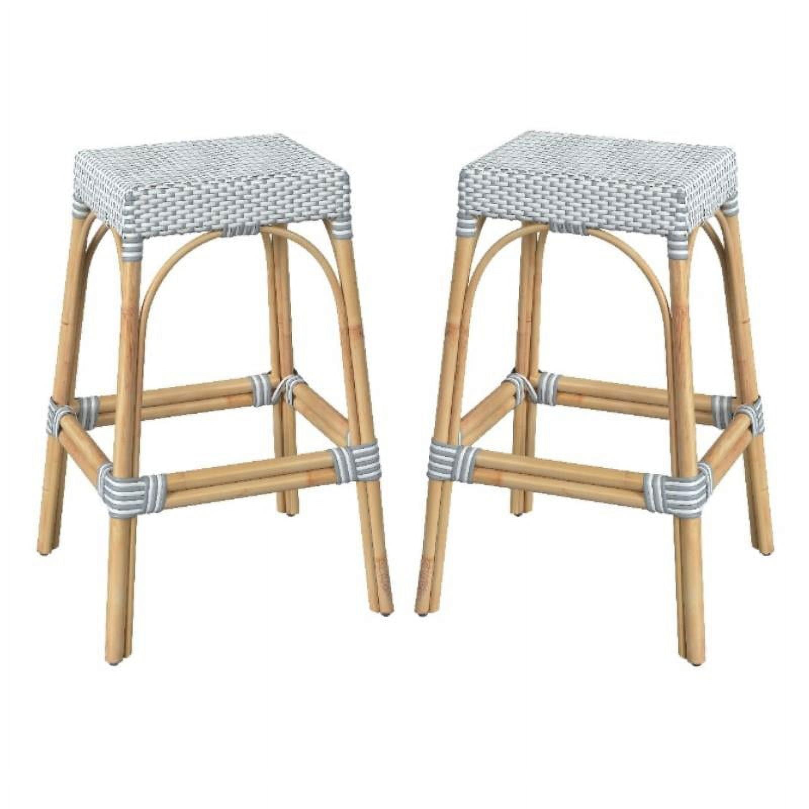 Home Square Rattan Barstool in Blue and White Finish - Set of 2 ...