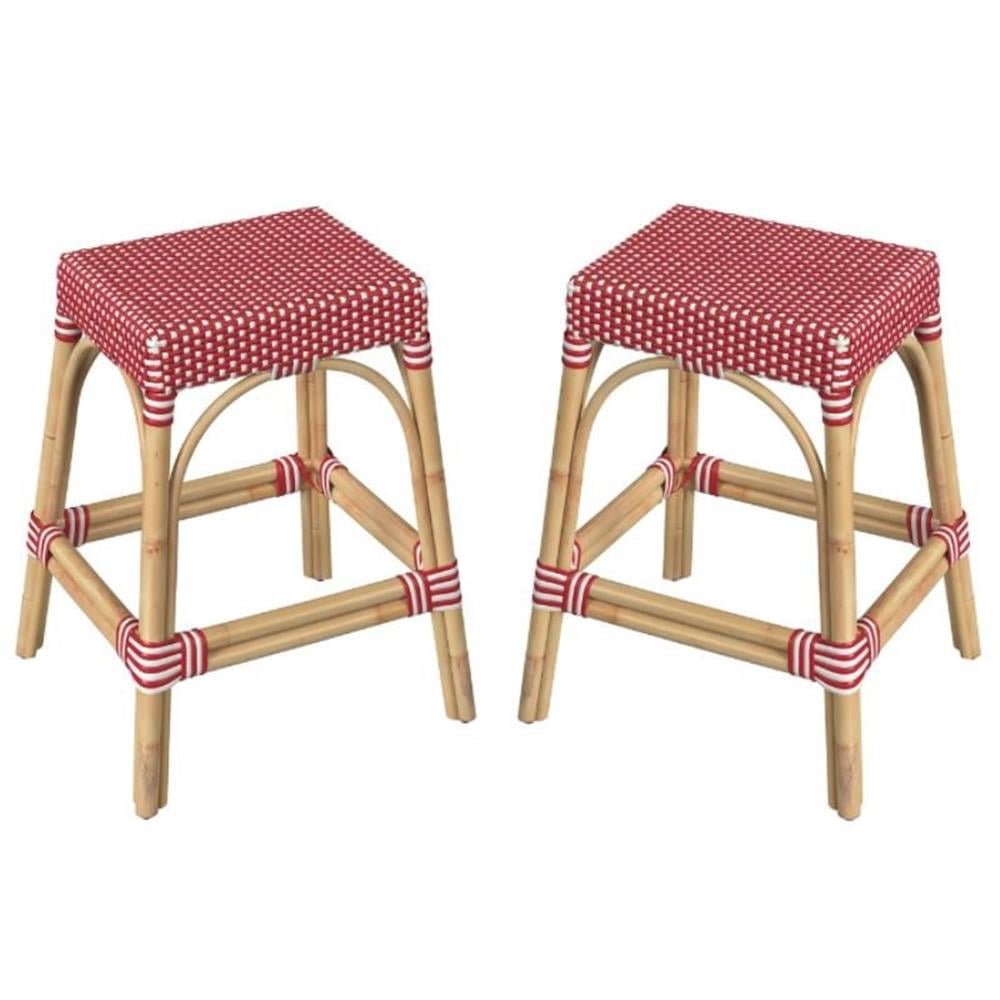 Home Square Rattan Counter Stool in Red and White - Set of 2 - Walmart.com