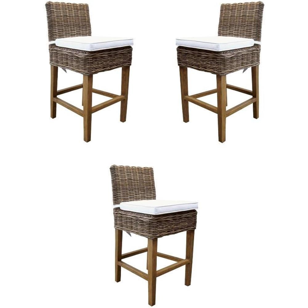 Home Square Rattan Counterstool in Kubu Gray Finish - Set of 3 ...