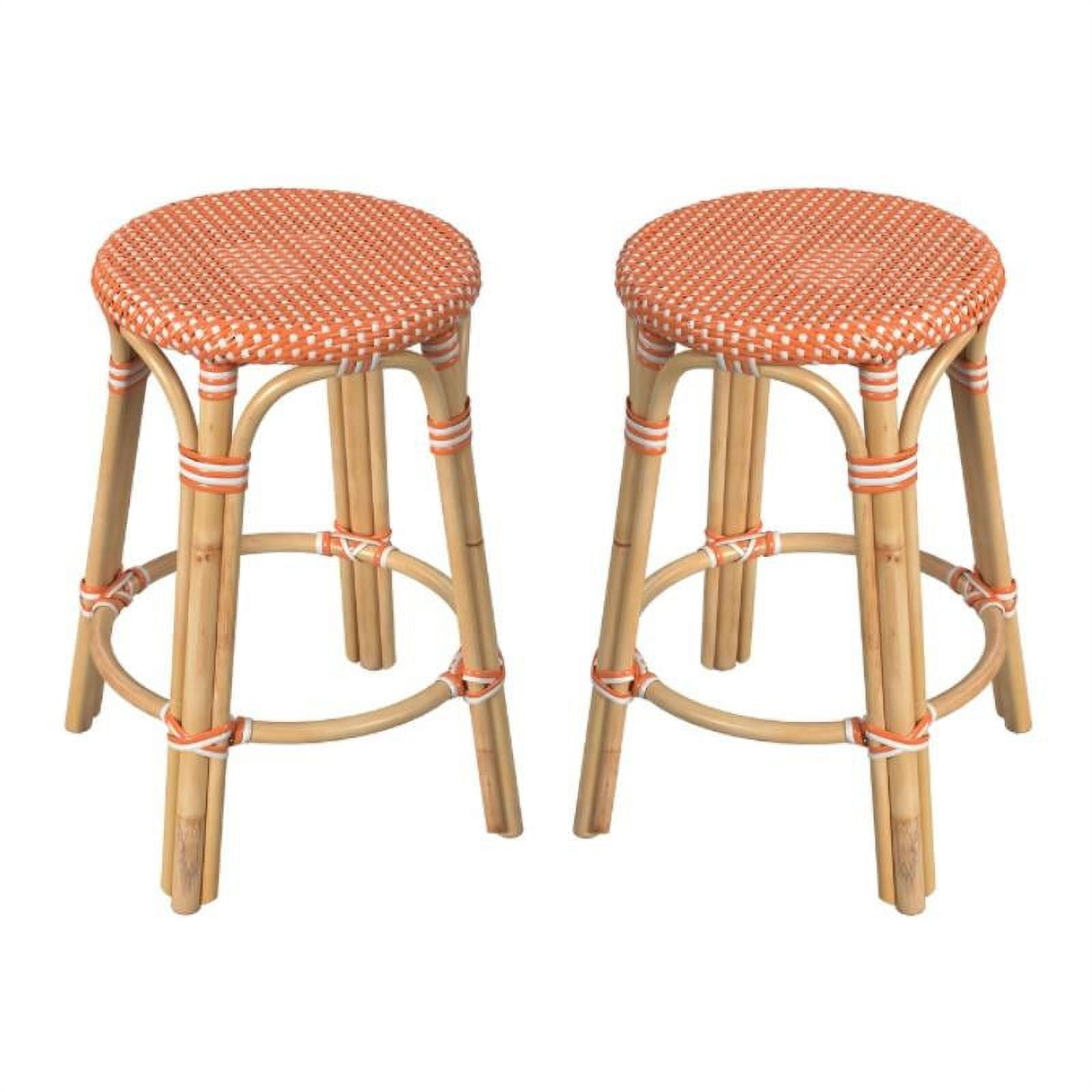 Home Square Rattan Round Backless Counter Stool in Orange and White ...