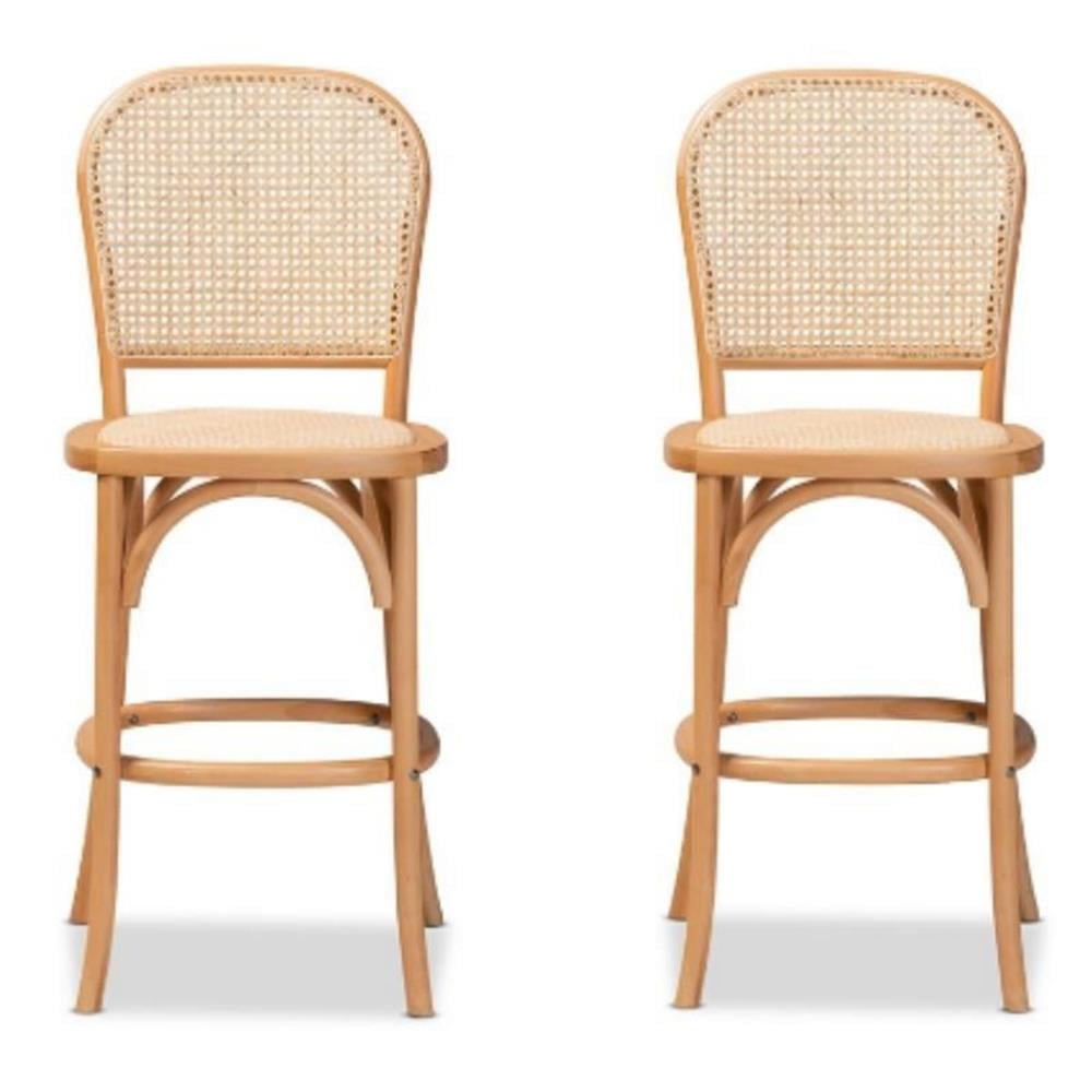 Home Square Rattan & Wood Cane Counter Stool in Brown - Set of 2 ...
