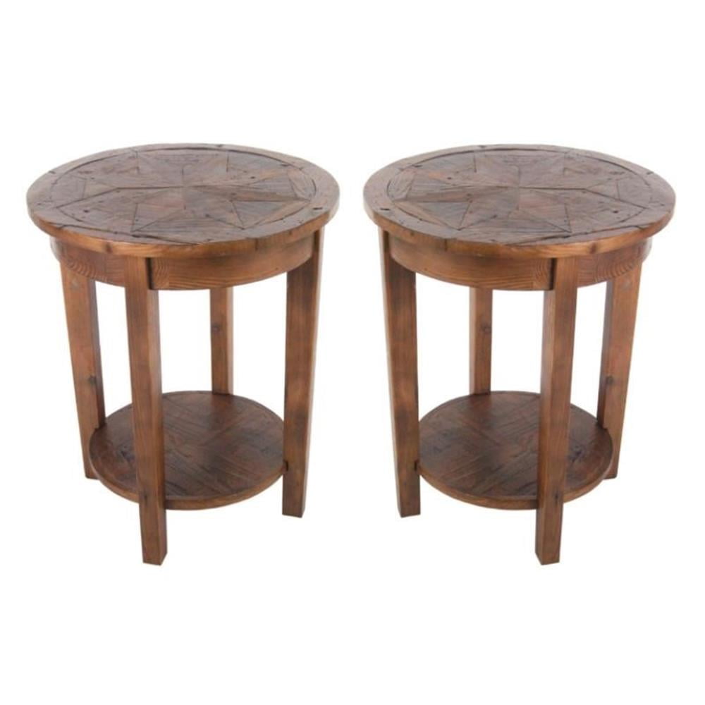 Home Square Revive Reclaimed Round End Table in Natural - Set of 2 ...