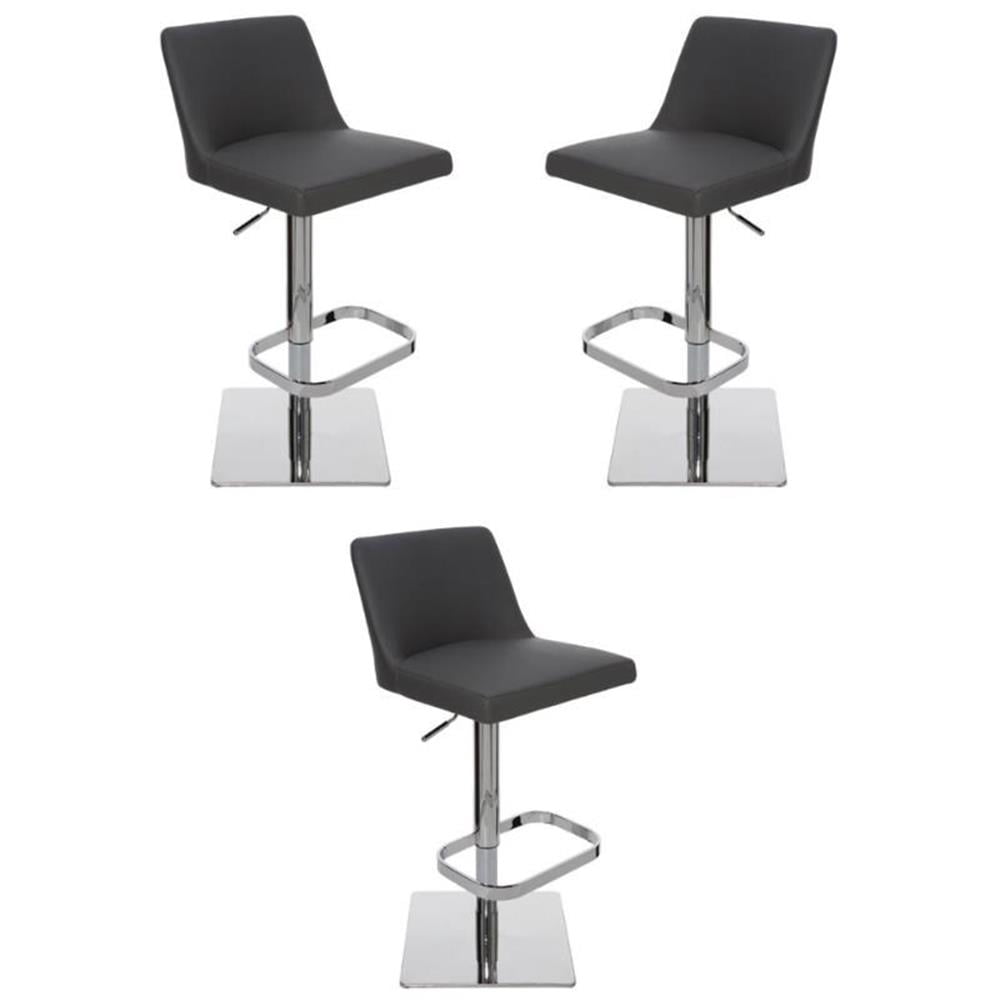 Home Square Rome Adjustable Faux Leather Bar Stool in Gray - Set of 3 ...