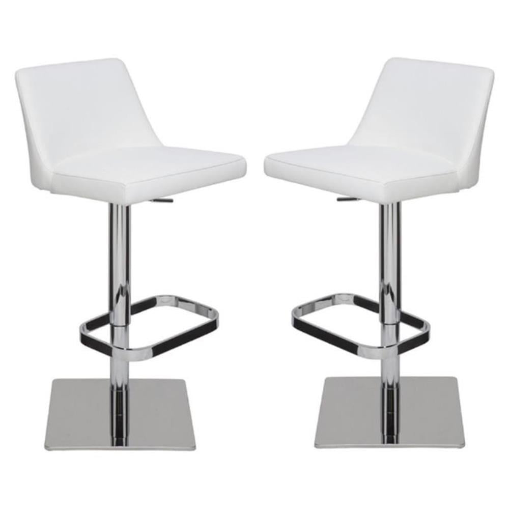 Home Square Rome Adjustable Faux Leather Bar Stool in White - Set of 2 ...