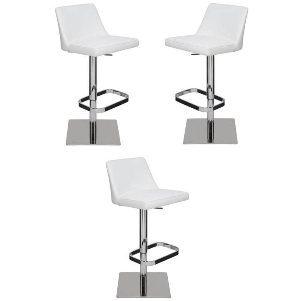 Home Square Rome Adjustable Faux Leather Bar Stool in White - Set of 3 ...
