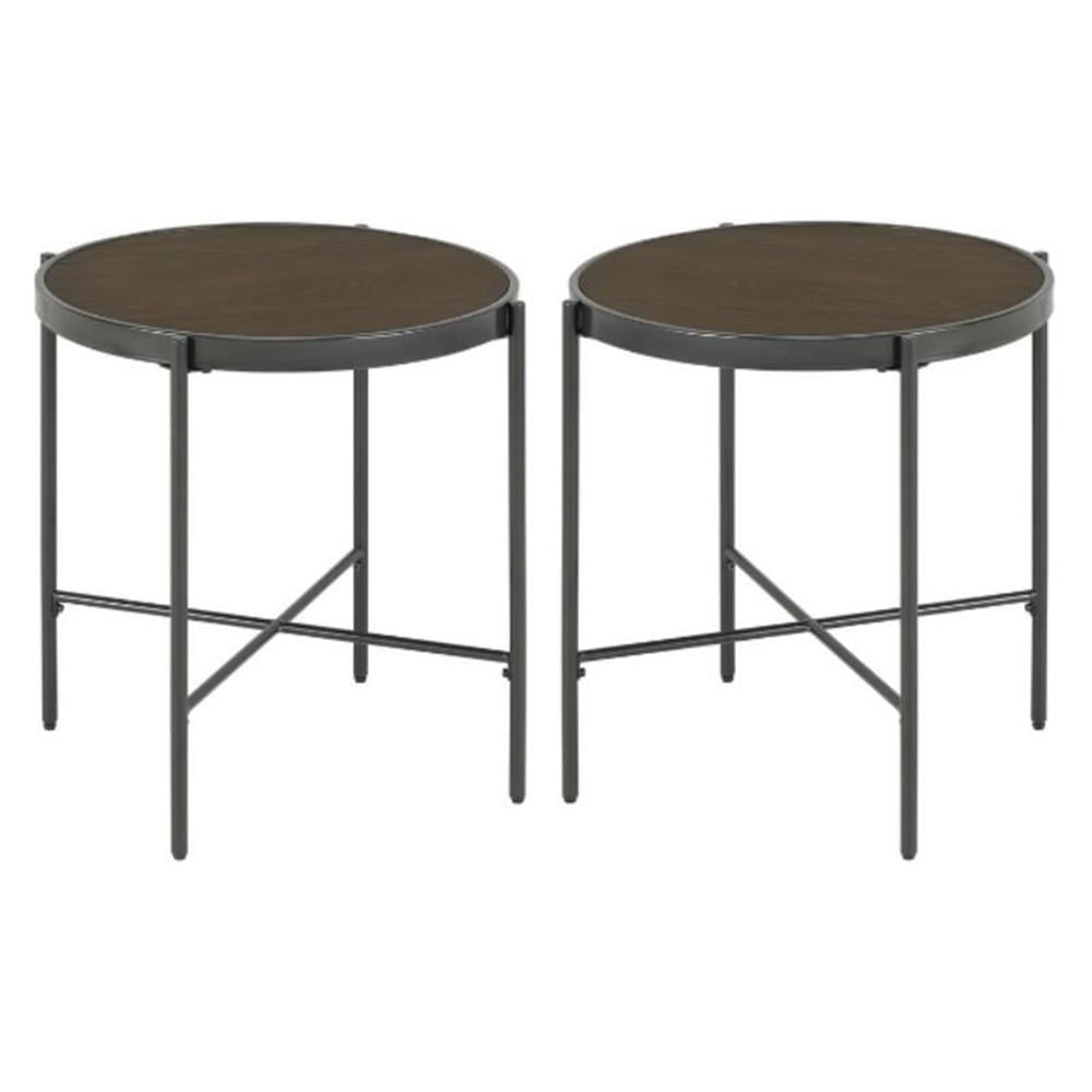 Home Square Round End Table with Wooden Top in Brown - Set of 2 ...