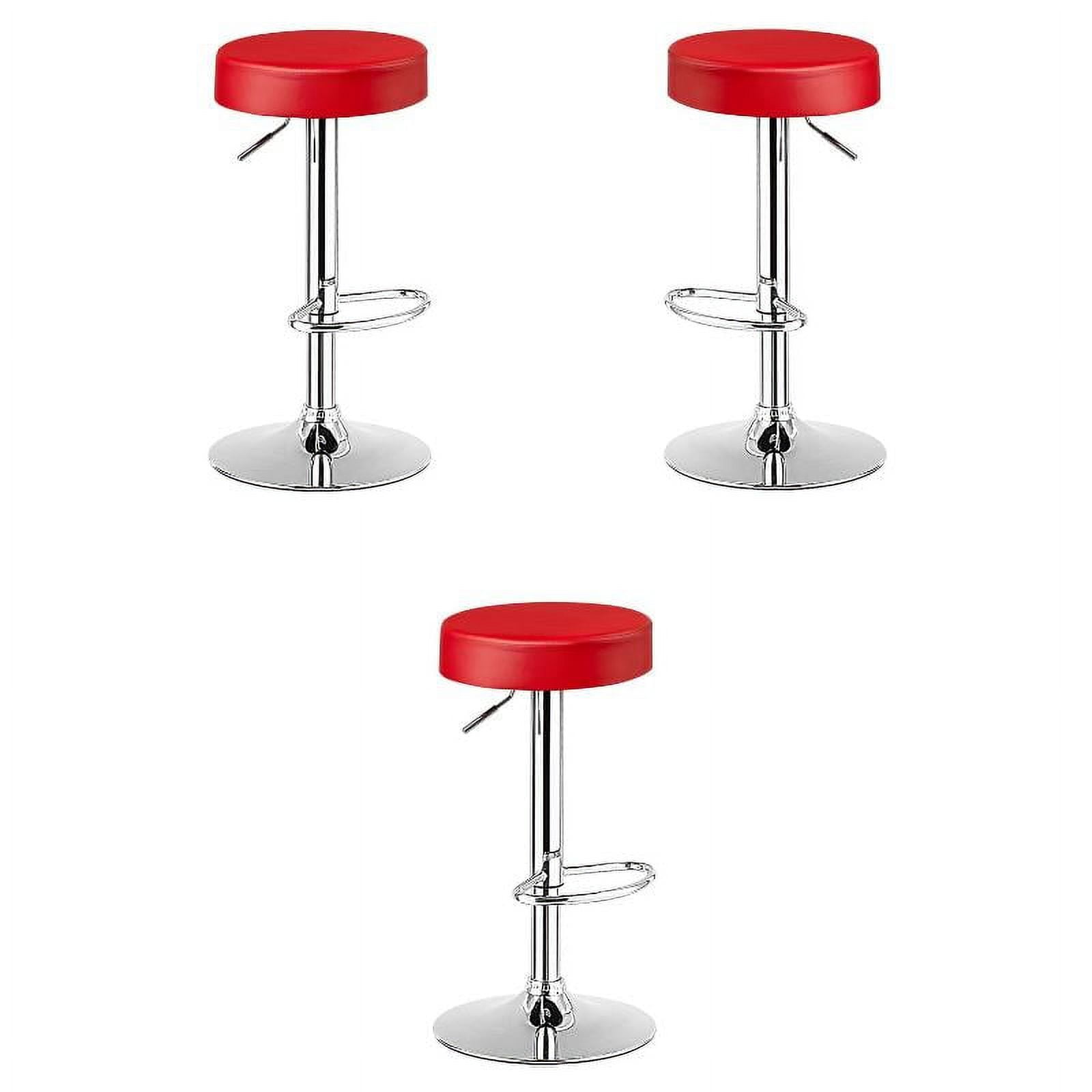 Home Square Round Leather & Steel Bar Stool with Footrest in Red - Set ...