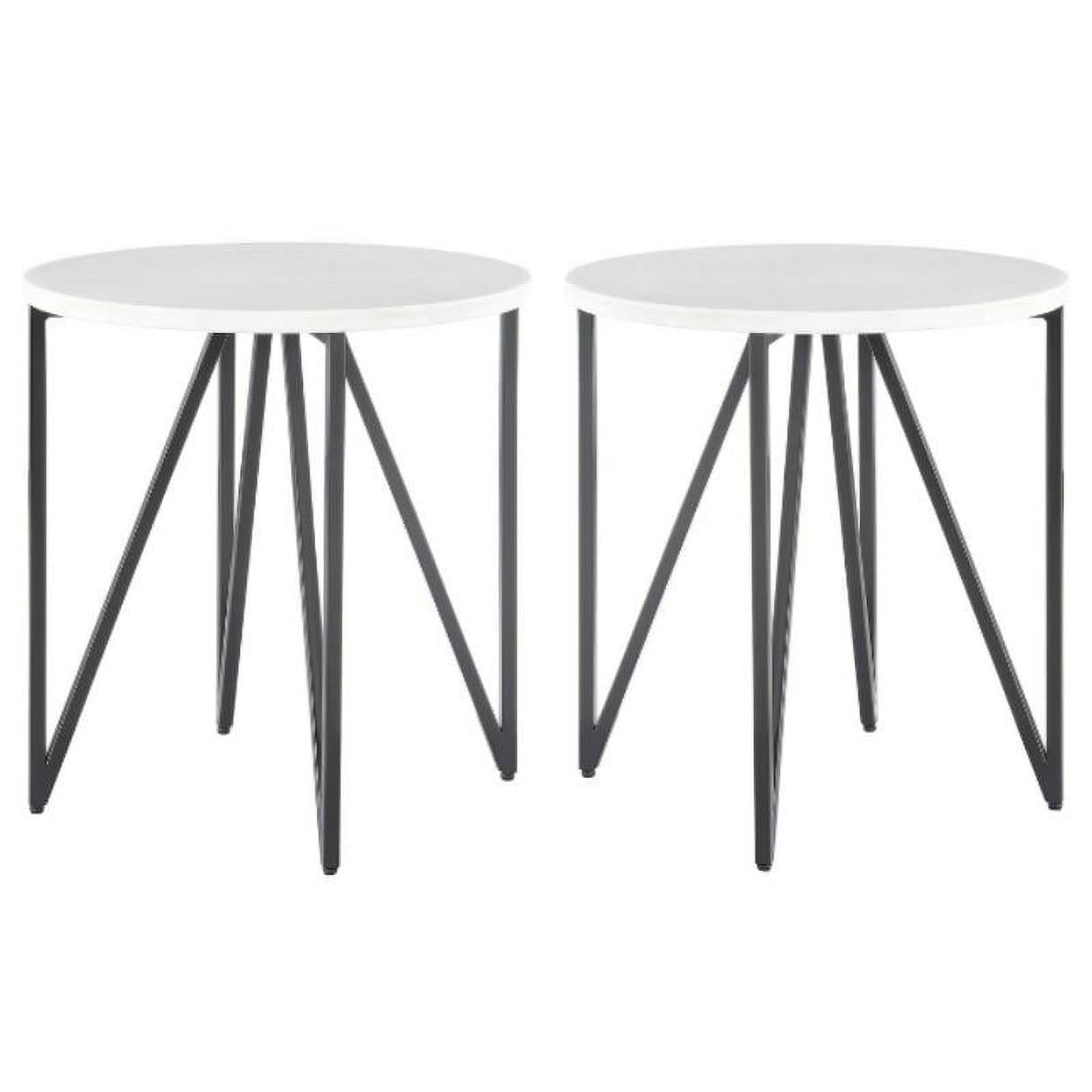 Home Square Round Marble Top and Metal End Table in Black & White - Set ...