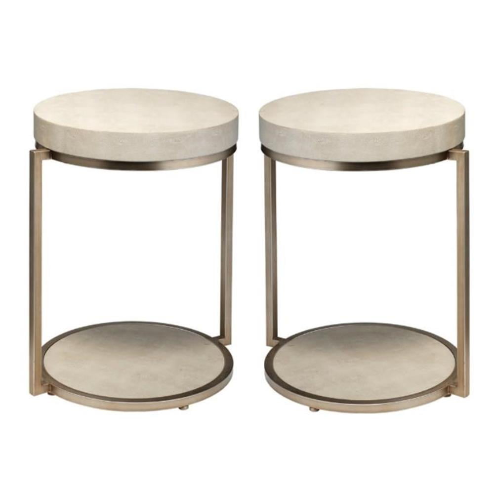 Home Square Set of 2 Modern Chester Round Metal & Faux Shagreen Side ...
