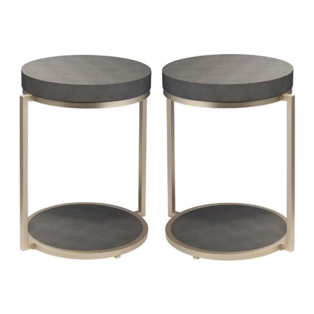 Home Square Round Metal and Faux Shagreen Side Table in Gray & Nickel ...