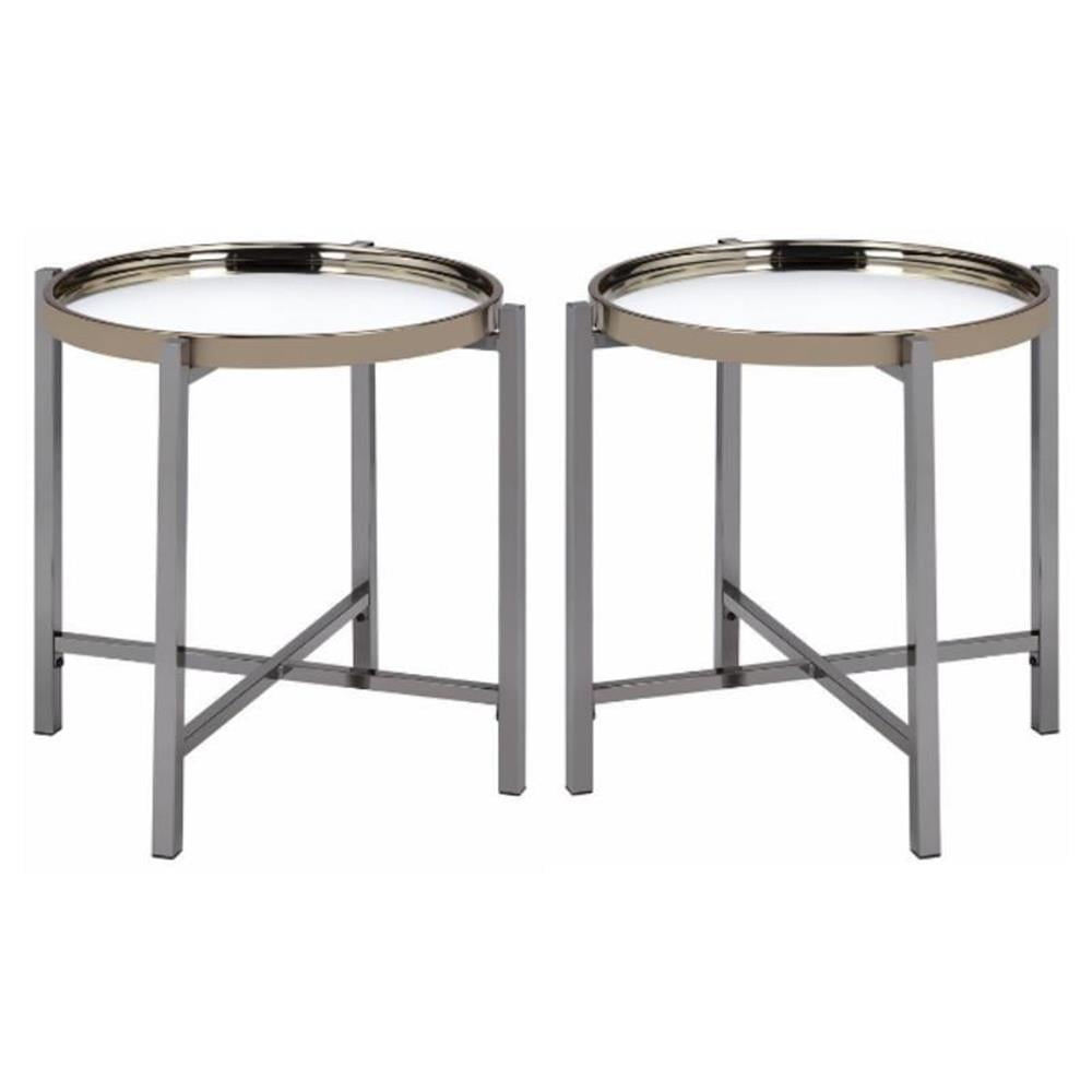 Home Square Round Mirrored Top End Table in Gold Finish - Set of 2 ...