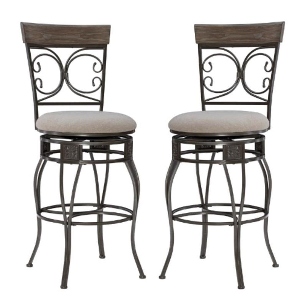 Home Square Round Swivel Metal Barstool in Gray and Pewter - Set of 2 ...