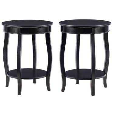 Round Solid Wood End Table Black Pedestal Side Table Living Room ...