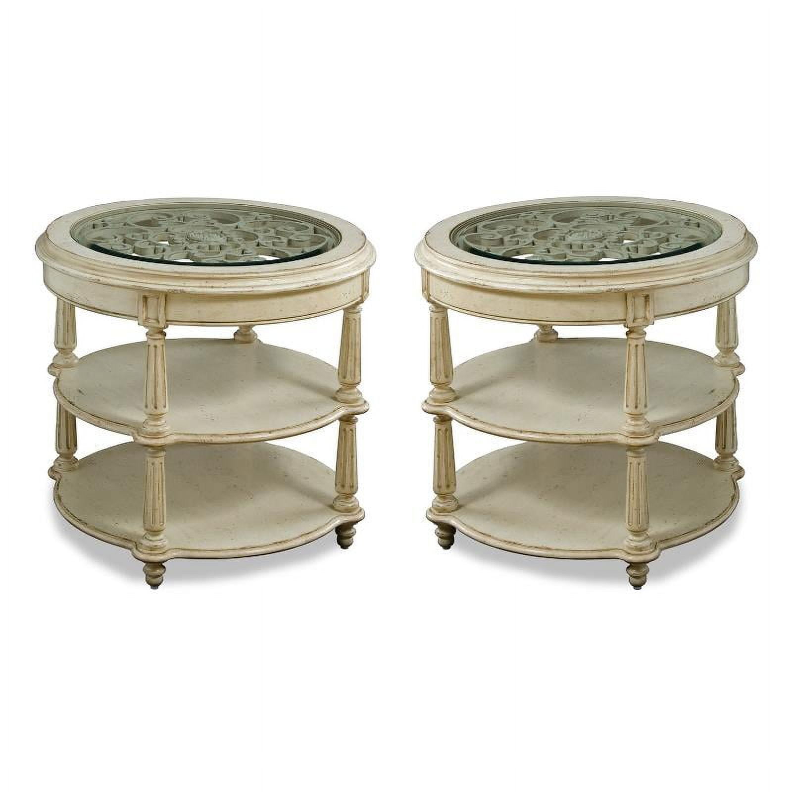Home Square Round Wood Lamp Table in Linen Beige Finish - Set of 2 ...