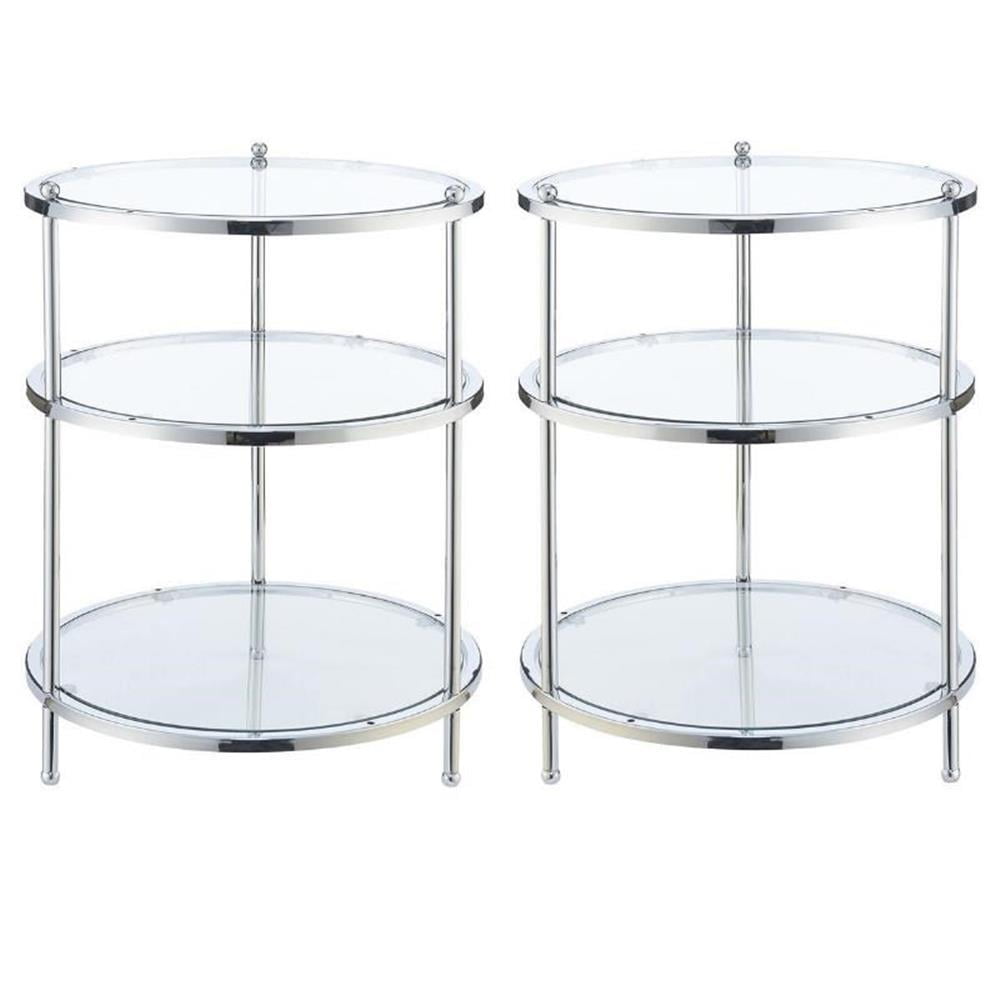 Home Square Royal Crest Three-Tier Round End Table in Clear Glass - Set ...