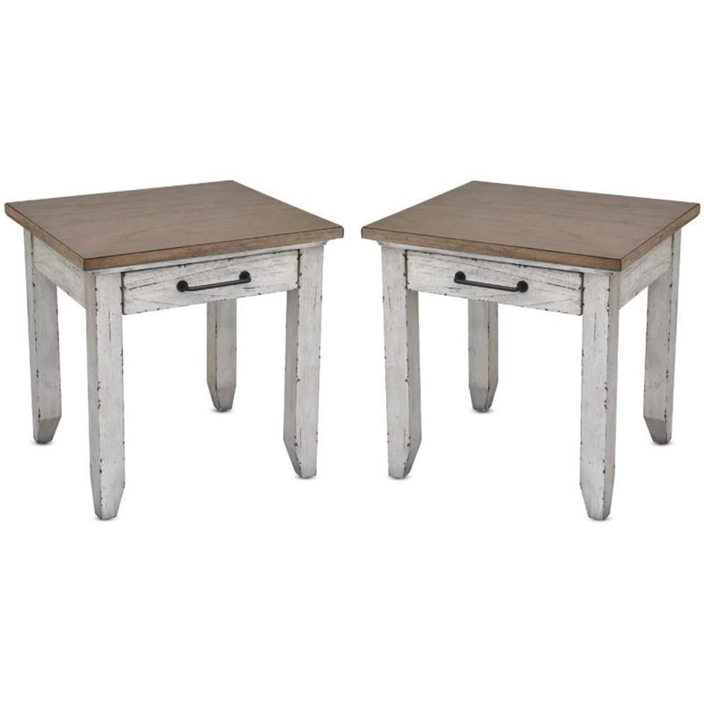 Home Square Rustic End Table in Ivory and Honey - Set of 2 - Walmart.com