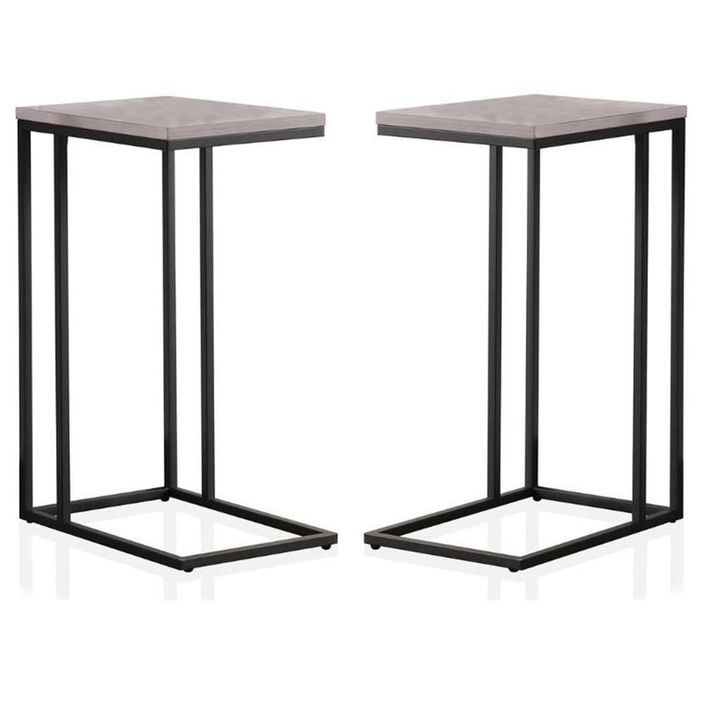 Home Square Rustic Metal C-Shaped Side Table in Antique White - Set of ...