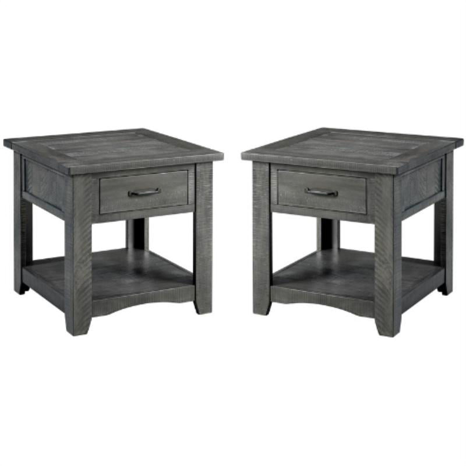 Home Square Rustic Solid Wood 1 Drawer End Table in Gray - Set of 2 ...