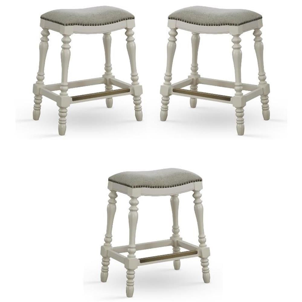 Home Square Saddle Seat Wood Counter Stool in White Finish - Set of 3 ...