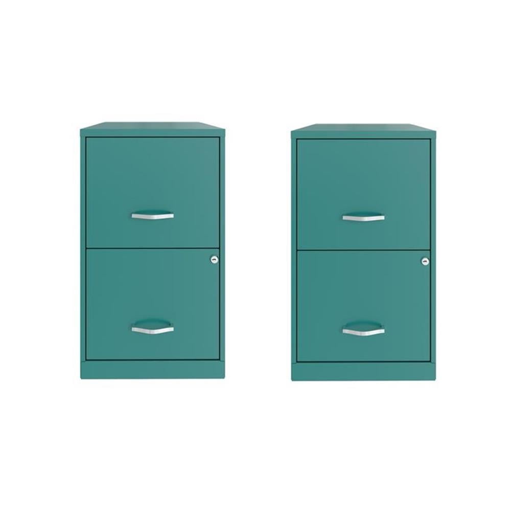 Home Square Set of 2 18in 2 Drawer Metal File Cabinet in Turquoise ...