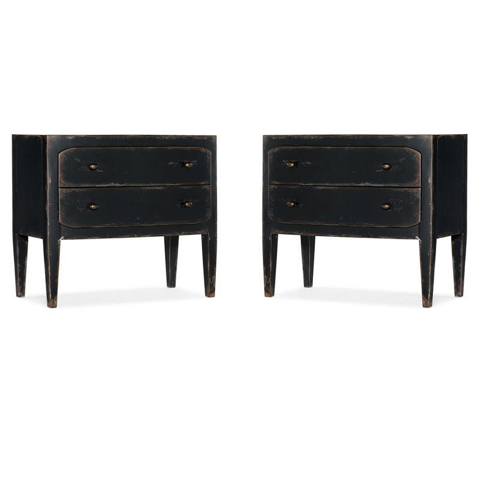 Home Square Set of 2 Two-Drawer Wood Nightstands in Distressed Black ...