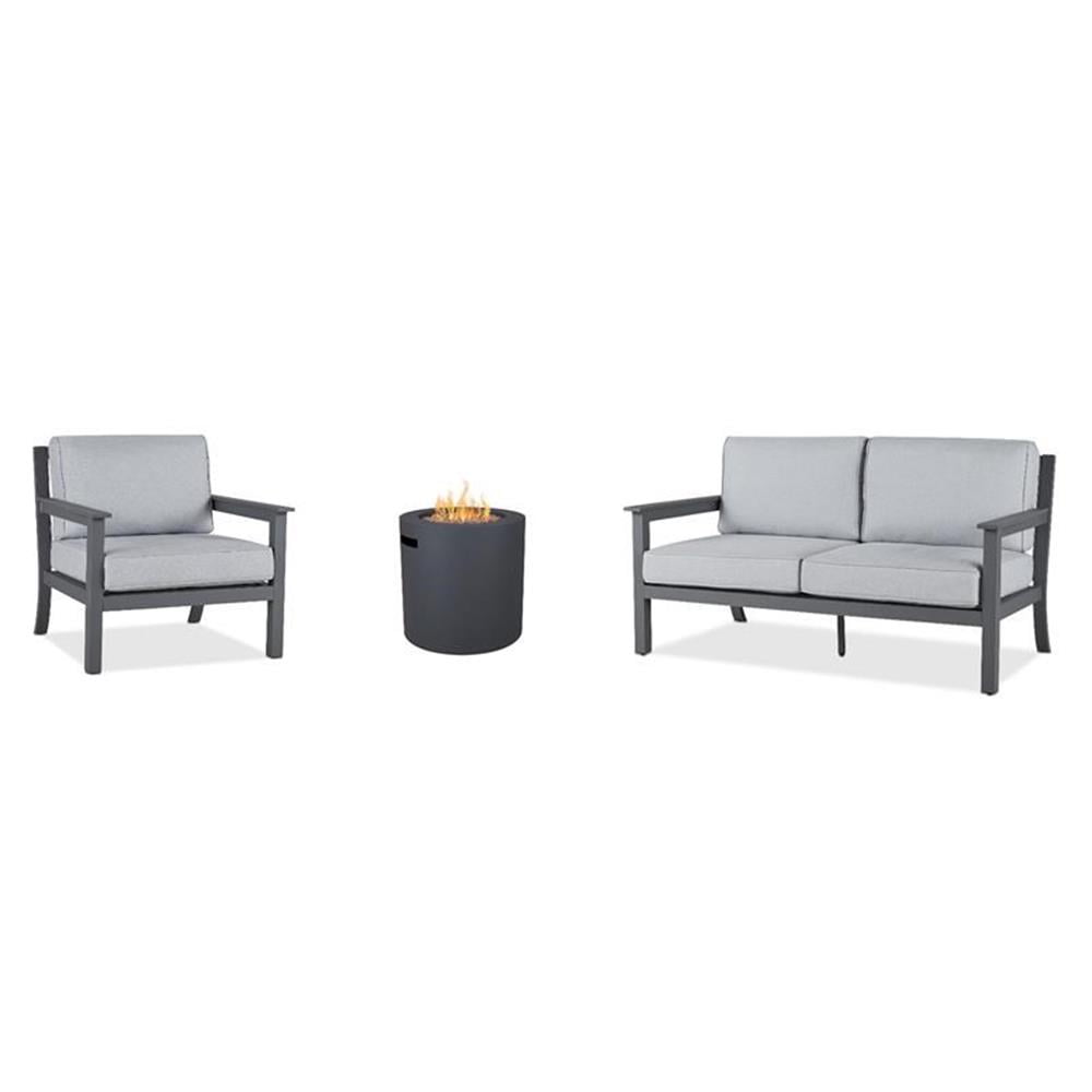 Home Square Set of 3 Propane Fire Pit Table & Chair & 2-Seat Sofa with ...