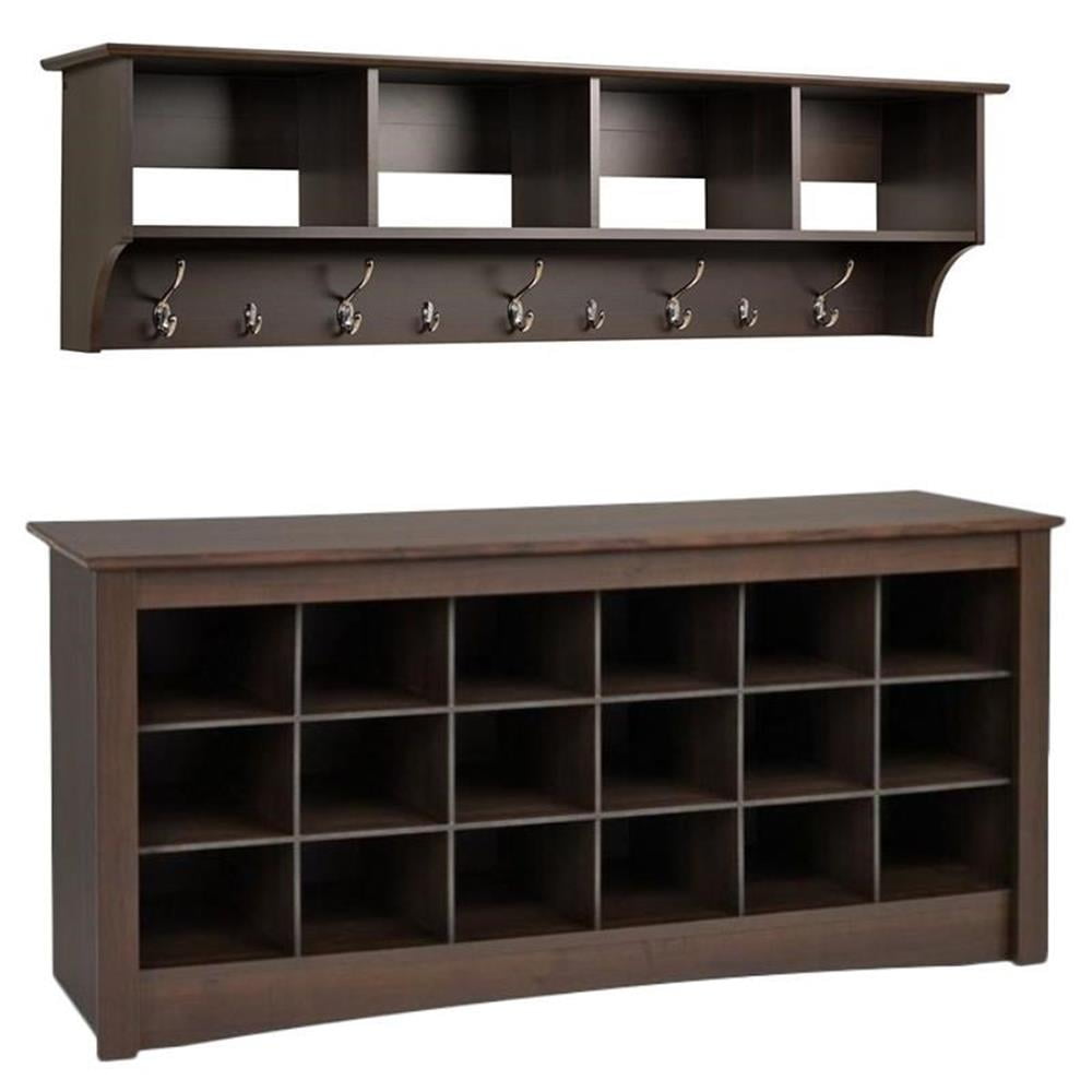 Home Square Set with 18 Cubby Shoe Storage Bench and 60" Hanging ...