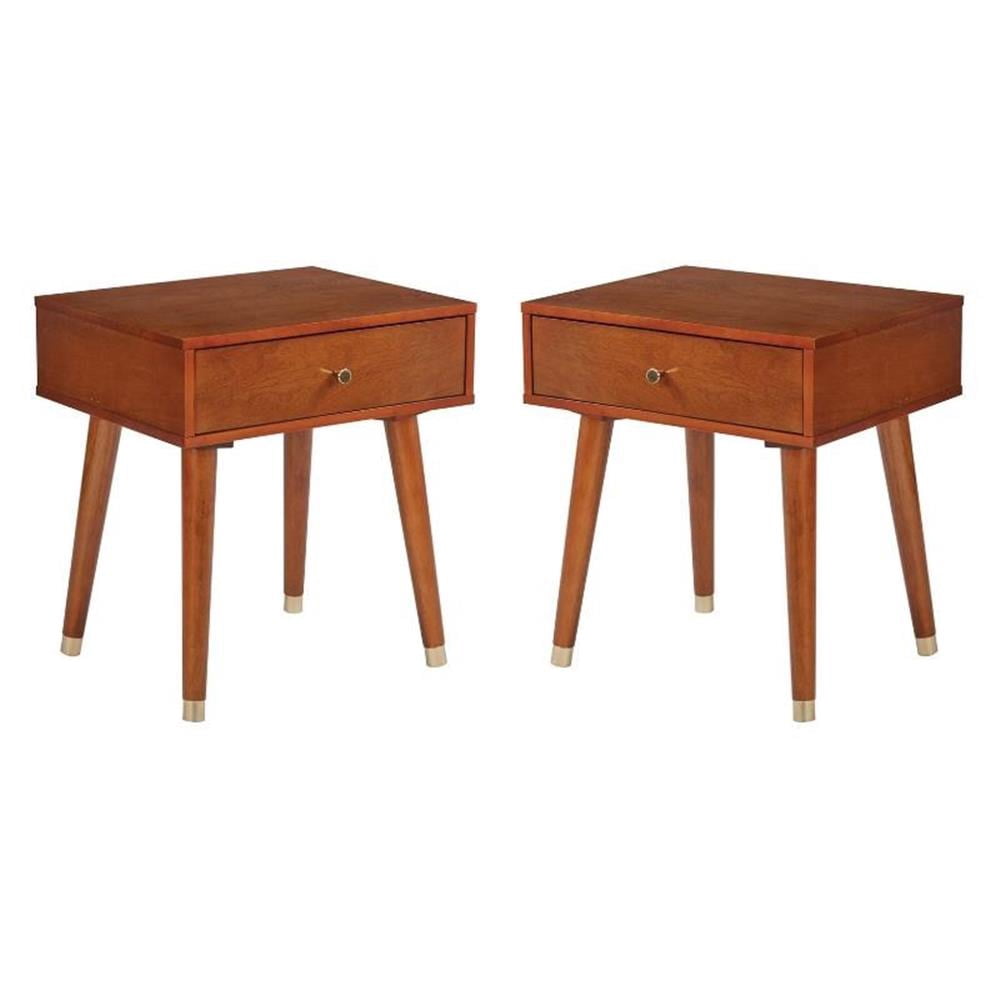 Home Square Side Table with Drawer in Light Walnut & Brown Finish - Set ...