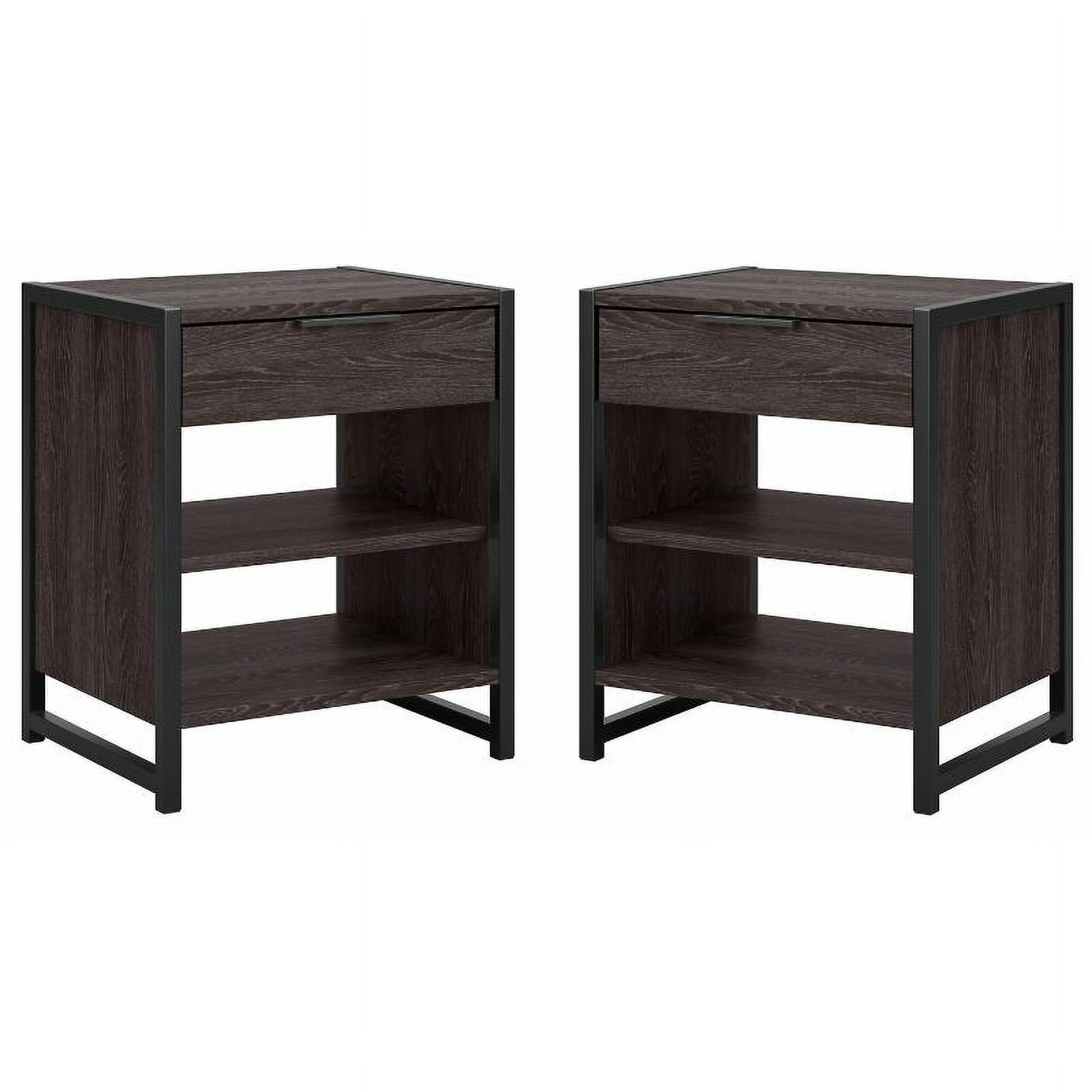 Home Square Small Wood End Table with Drawer in Charcoal Gray - Set of ...