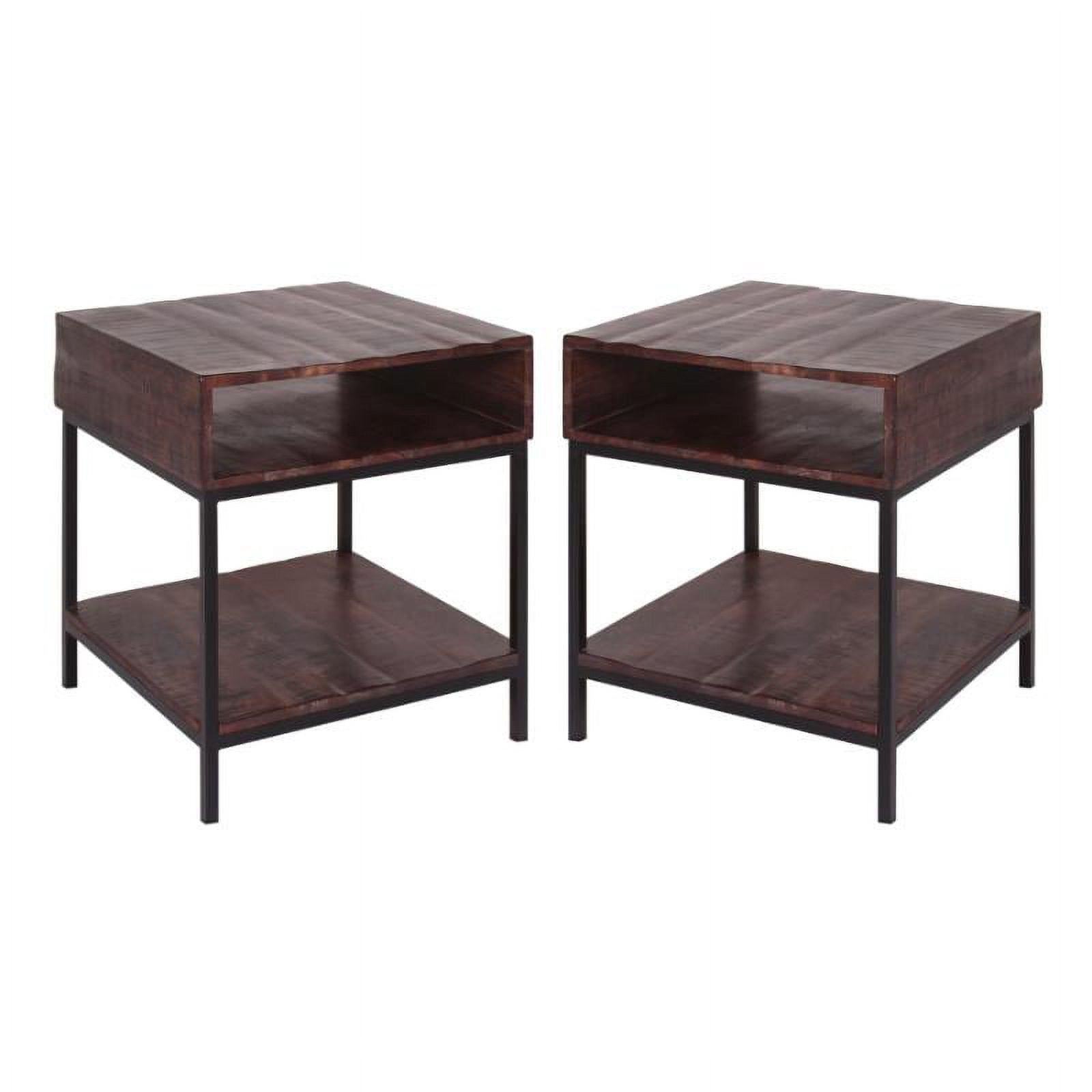 Home Square Solid Acacia Wood End Table in Warm Brown Finish - Set of 2 ...