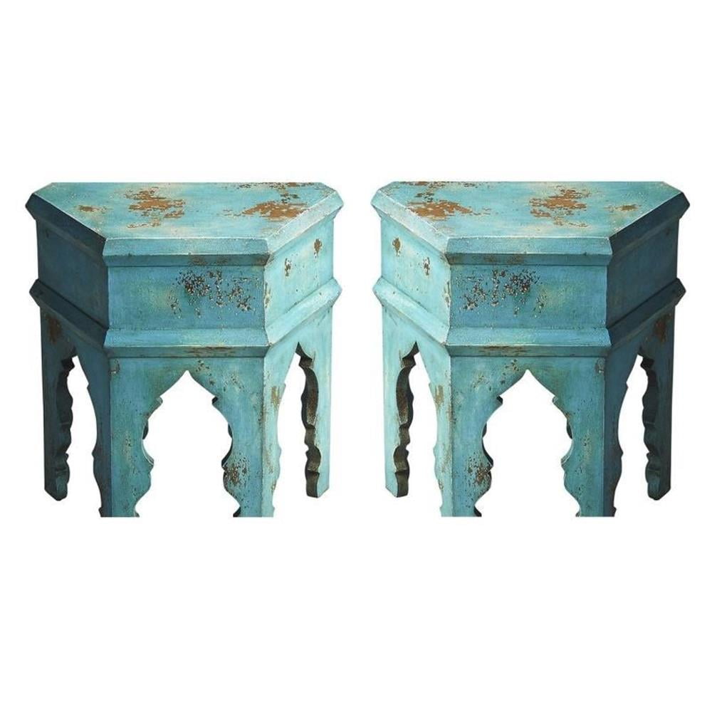 Home Square Solid Wood Bunching Table in Blue Finish - Set of 2 ...
