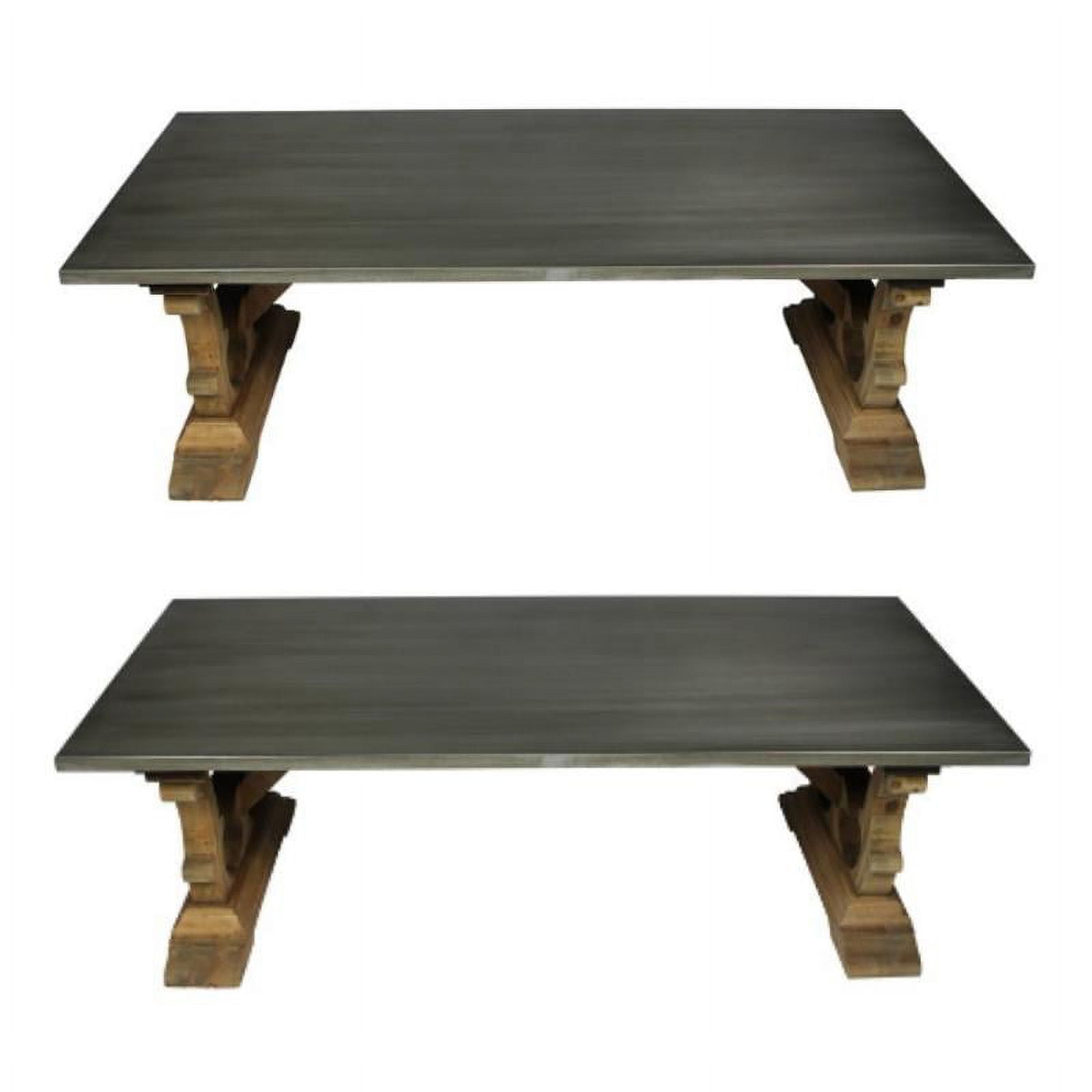 Home Square Solid Wood Cocktail Table with Zinc Top in Natural - Set of ...